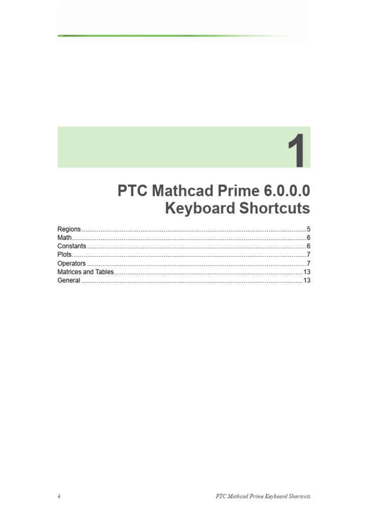 PTC Mathcad Prime 6.0 Keyboard Shortcuts - 4 | PDF