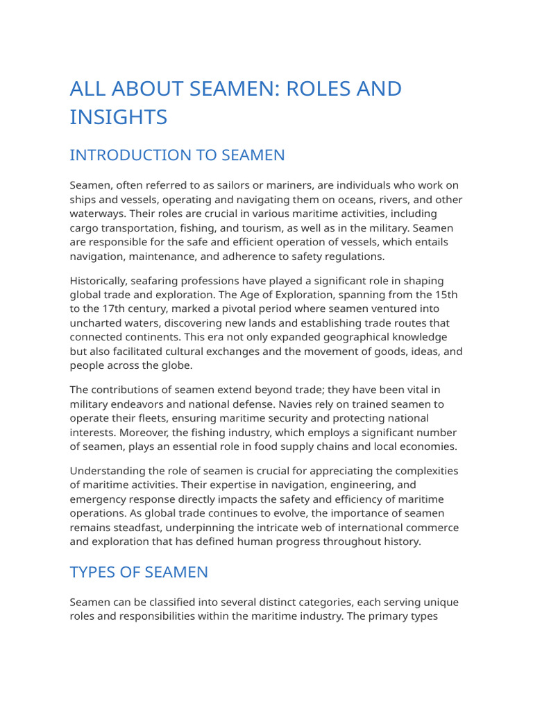 All About Seamen - Roles and Insights | PDF | Sailor | Professional ...