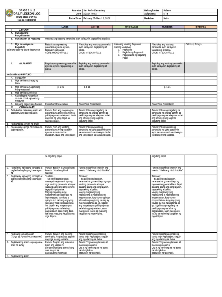 Dll-Mtb-Week 5 Q3 FEBRUARY 26-MARCH 1, 2024 | PDF