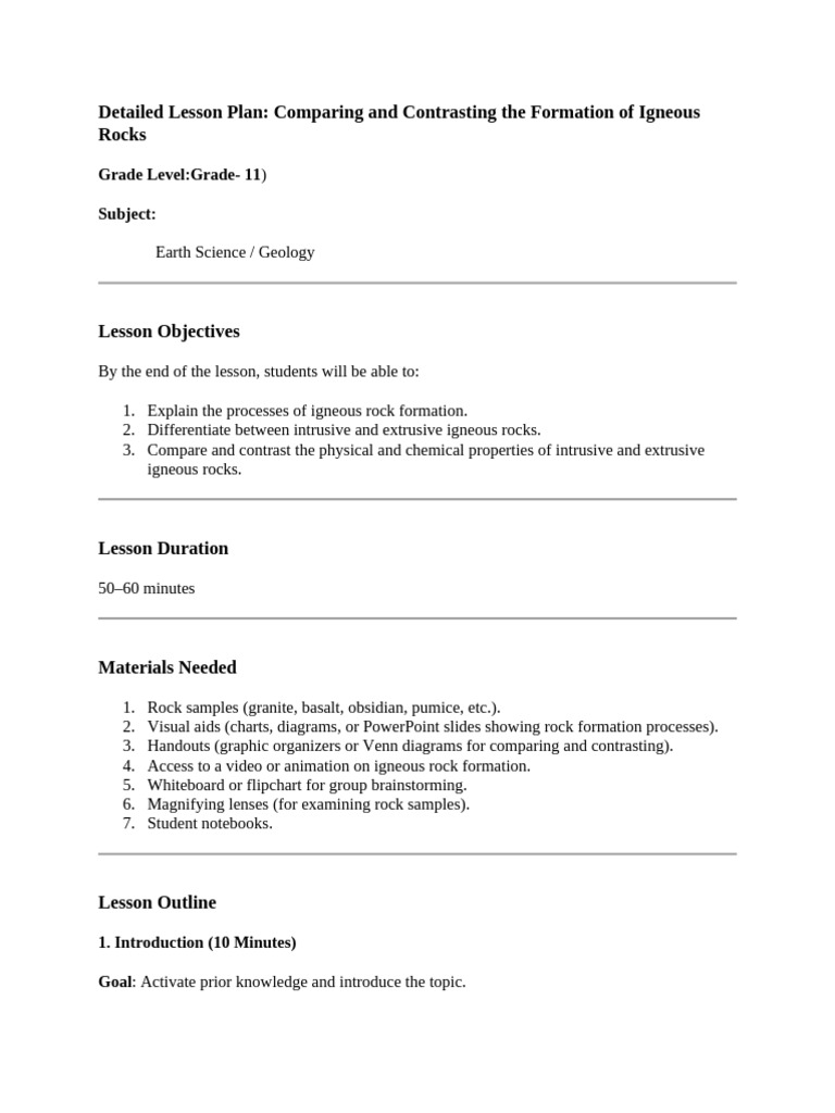 Detailed Lesson Plan - in Rock Cycle | PDF | Igneous Rock | Rock (Geology)