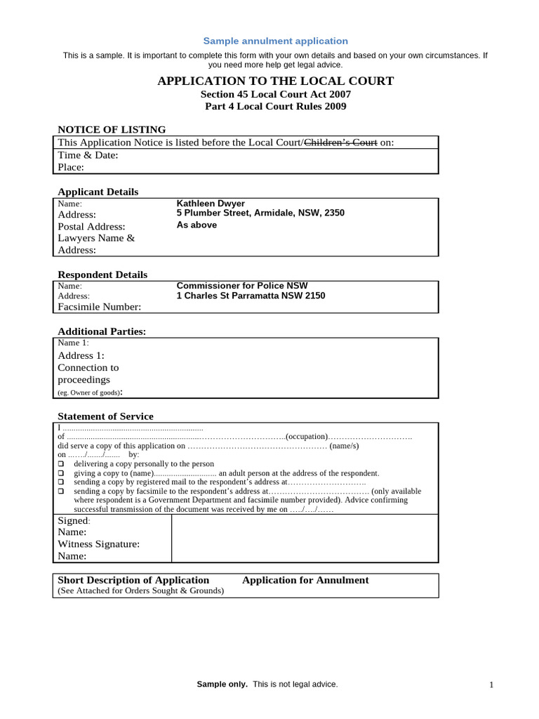 Sample Annulment Application | PDF | Government | Crimes