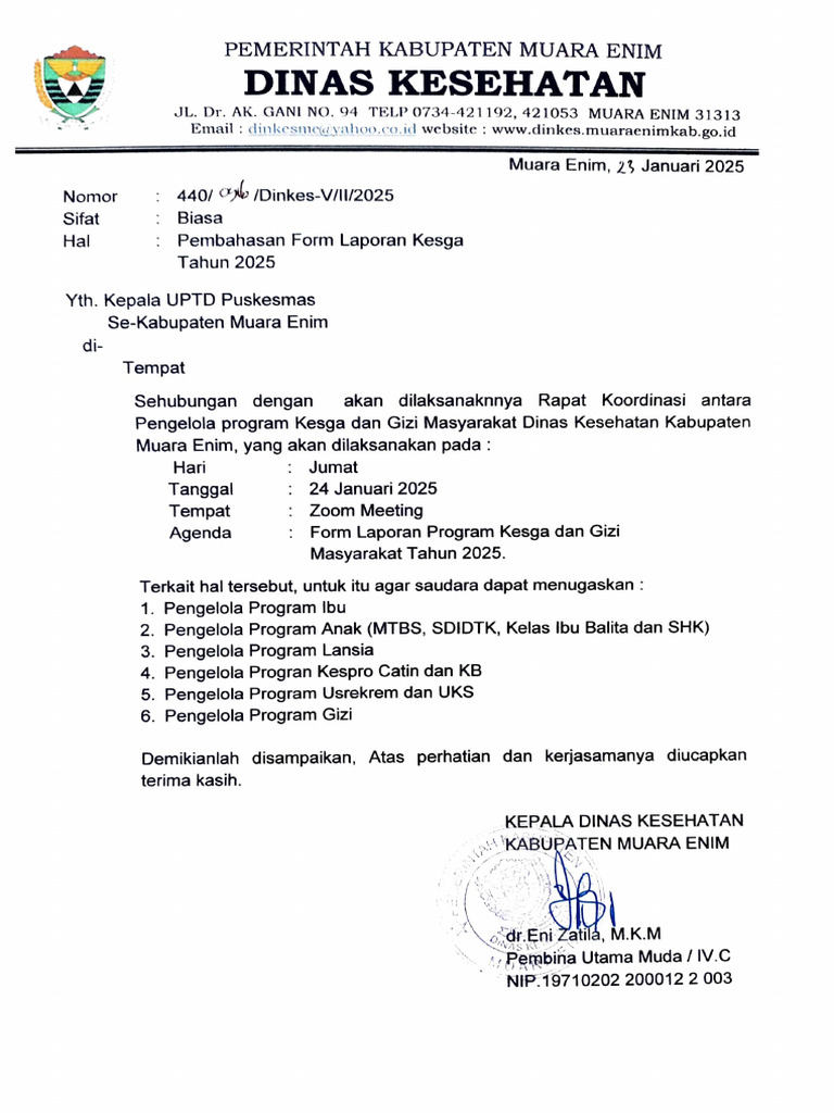 Undangan Pembahasan Form Laporan Kesga dan Gizi Tahun 2025 | PDF