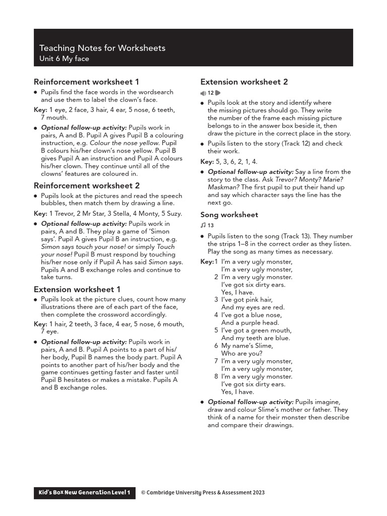 Kid's Box Level 1 Teaching Notes | PDF