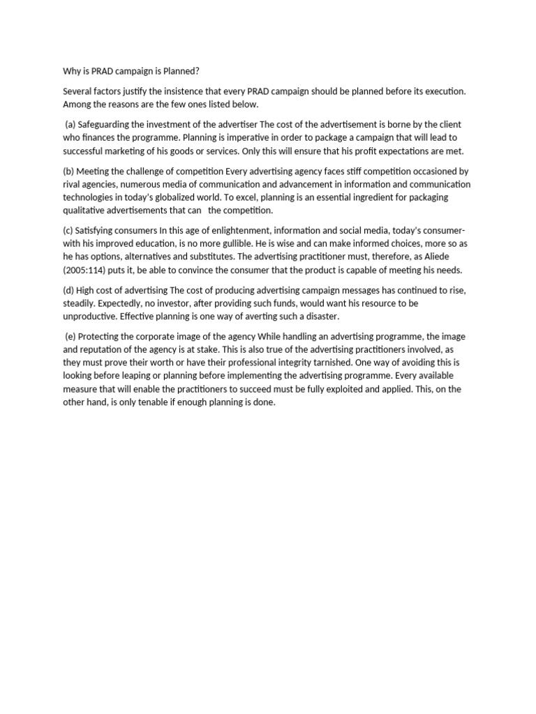 Why Is PRAD Campaign Planned | PDF