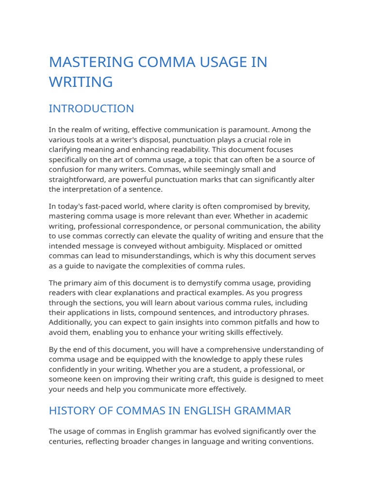 Mastering Comma Usage in Writing | PDF | Comma | Grammar