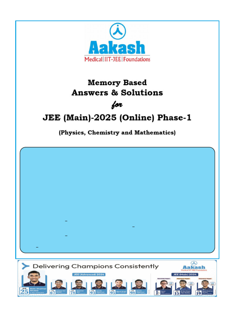 JEE Main 2025 January 24 Shift 1 Physics Download PDF 2025 | PDF ...