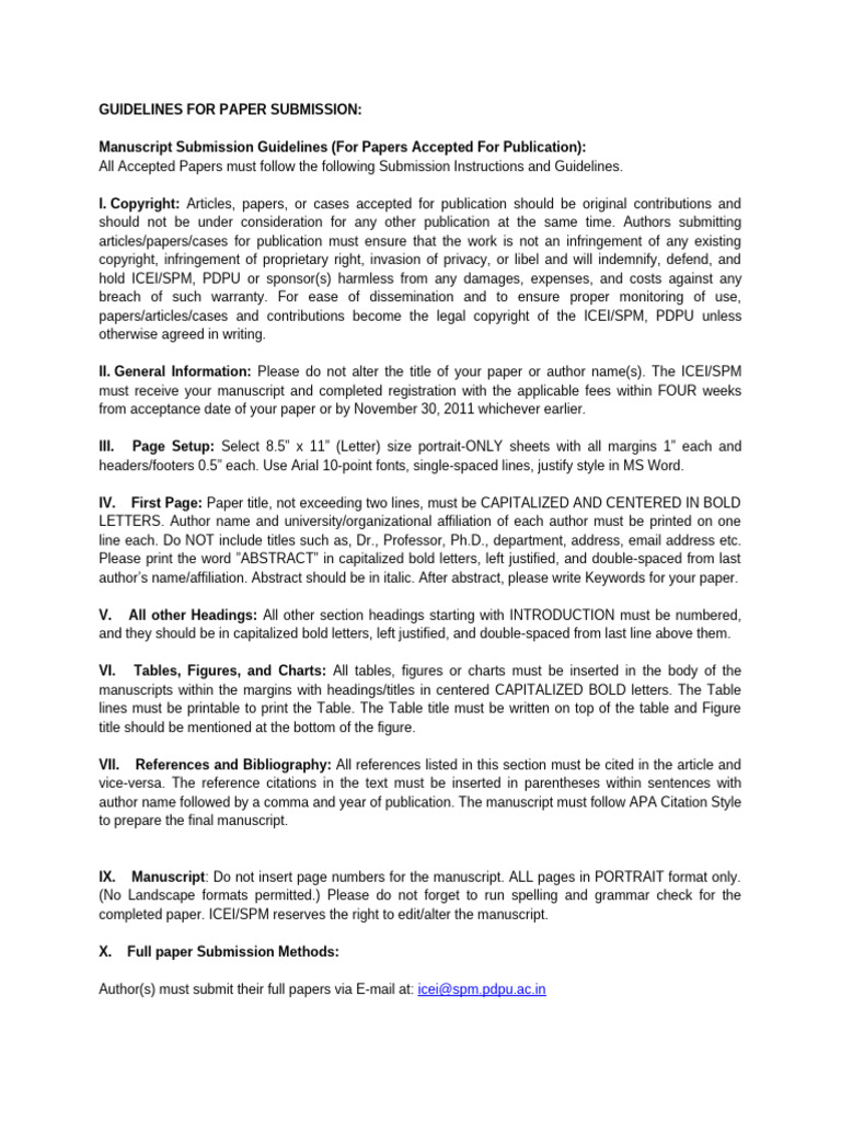 Guidelines For Paper Submission | PDF | Citation | Apa Style