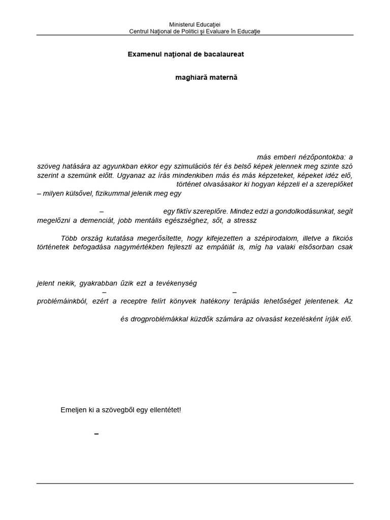 B Limba Maghiara Materna Oral 2025 Bilet Model | PDF