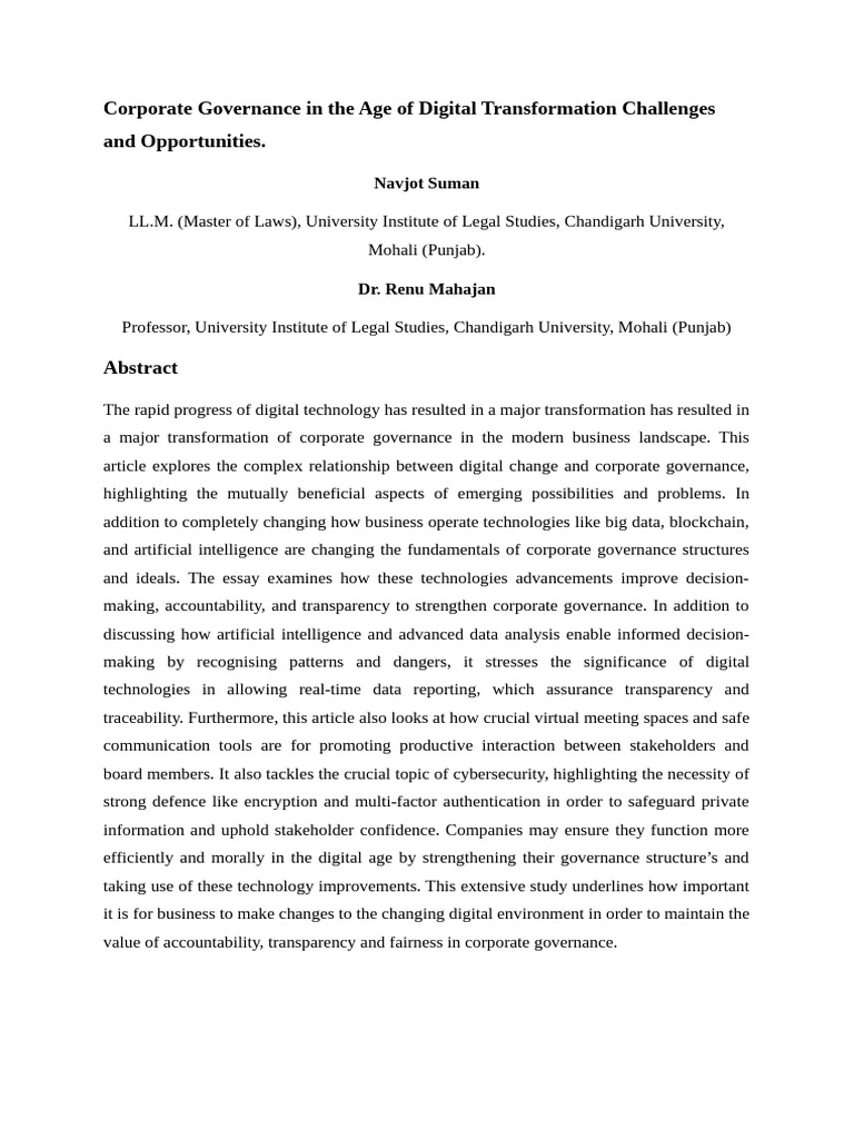Digital Transformation in Corporate Governance | PDF | Governance ...