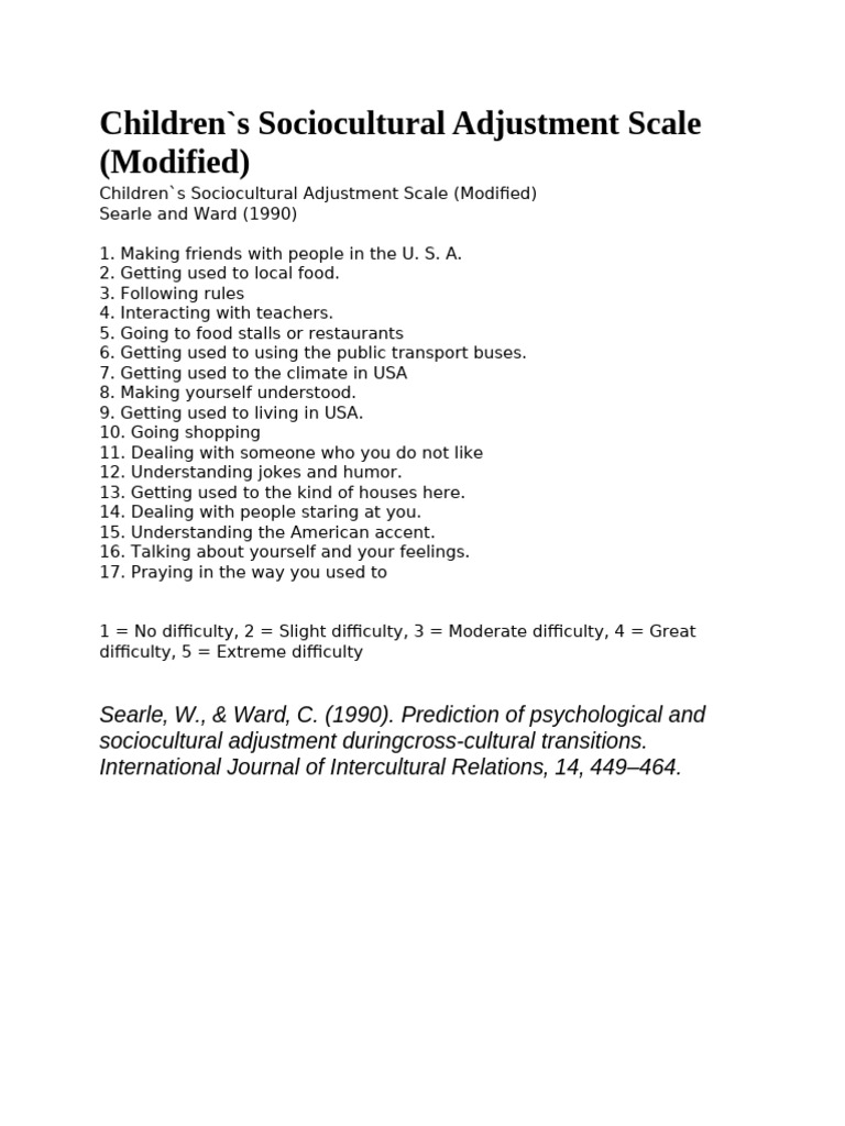 Childrens Sociocultural Adjustment Scale | PDF