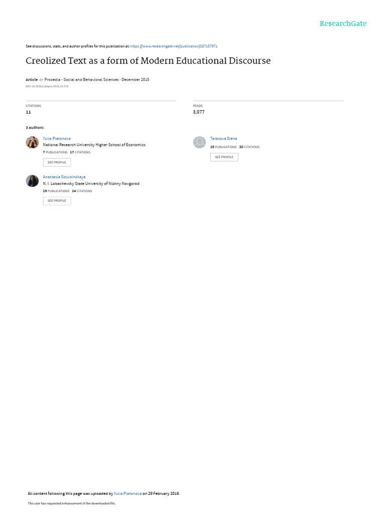 Creolized Text As A Form of Modern Educational Dis | PDF | Semantics ...