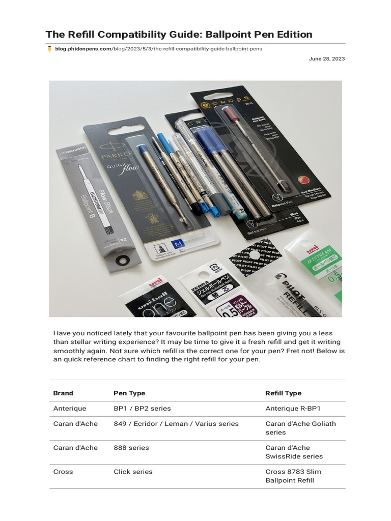 The Refill Compatibility Guide - Ballpoint Pen Edition | PDF ...