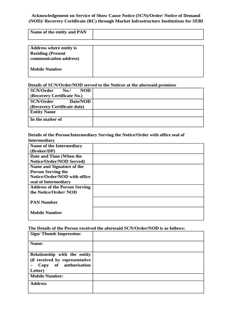 Annexure A-Format for SCN signed Acknowledgement | PDF