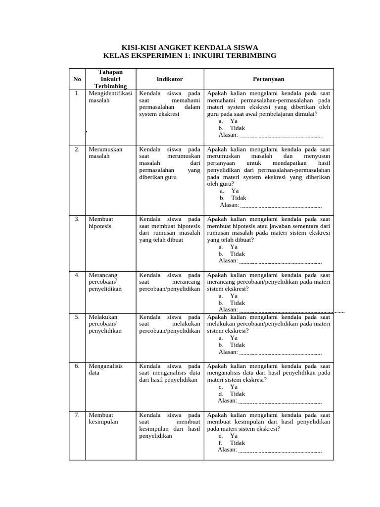 ANGKET KENDALA TERBIMMMBING | PDF