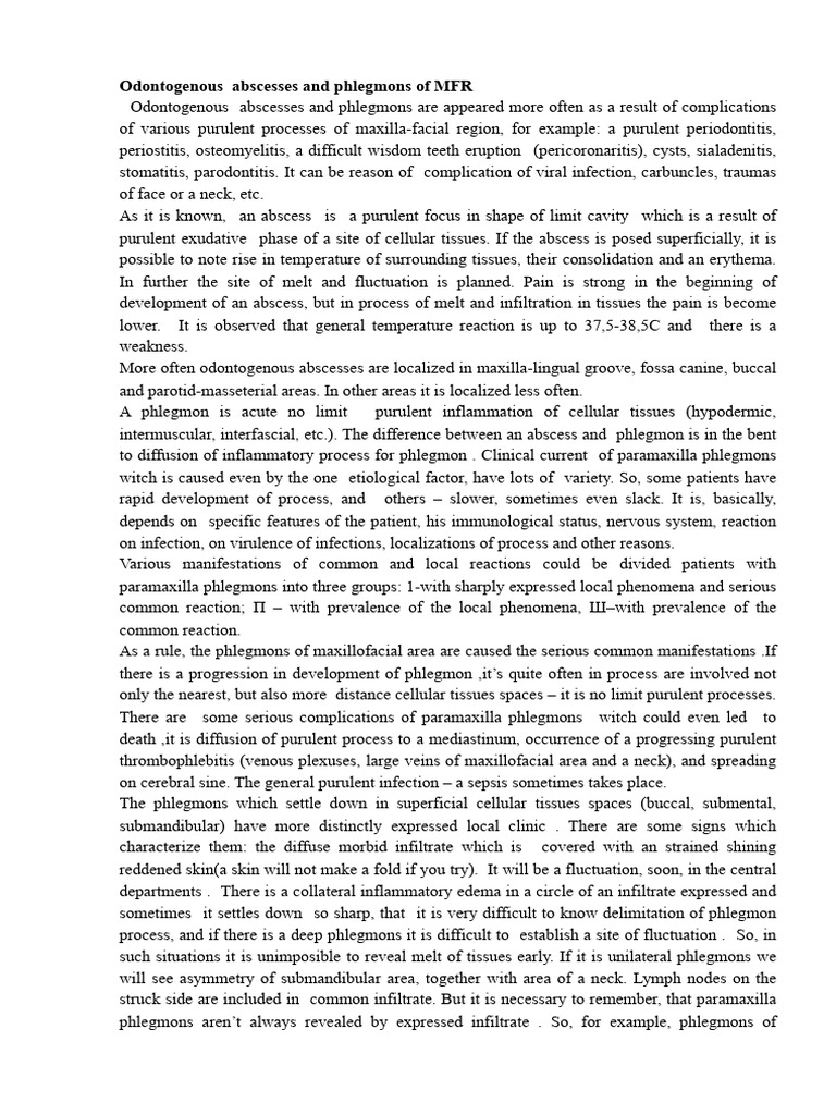 Odontogenic Abscesses and Phlegmons Overview | PDF | Inflammation ...