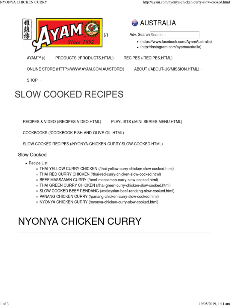 Ayam Malaysian Nyonya Curry Chicken Slow Cooked Recipe | PDF | Curry ...