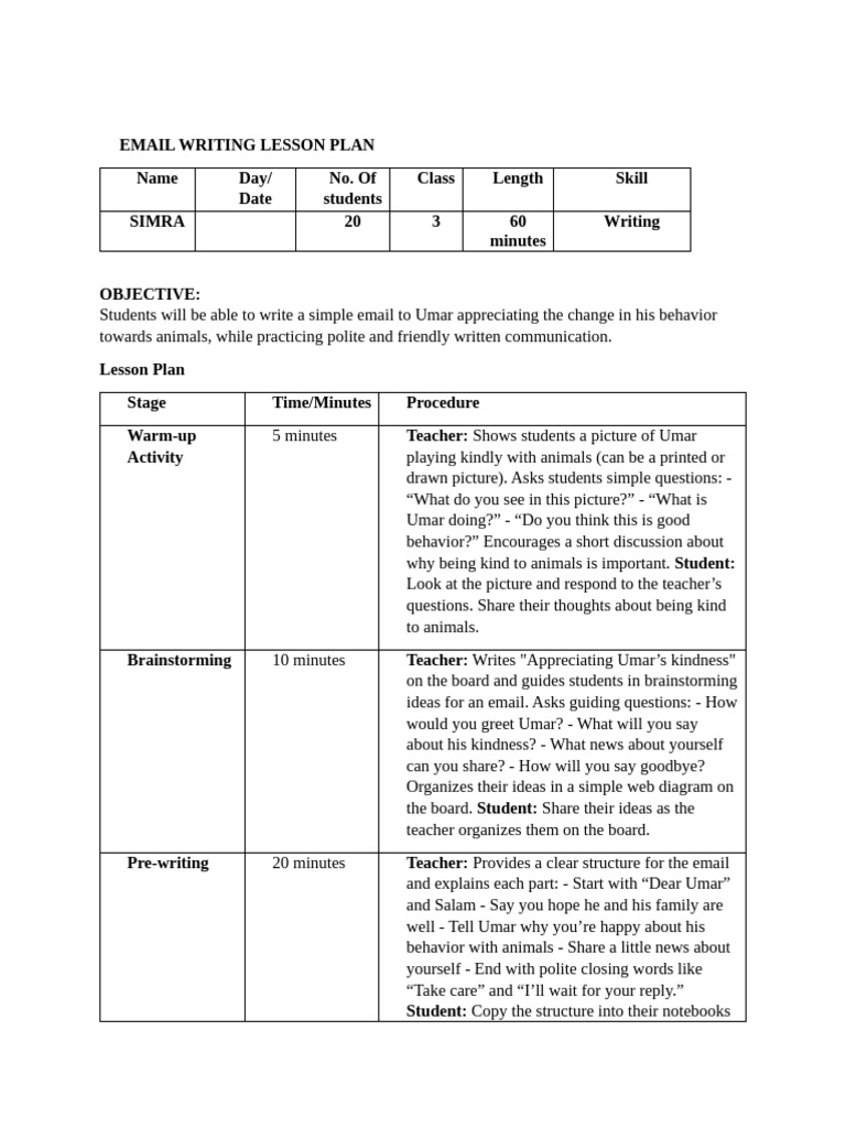 EMAIL WRITING LESSON PLAN CLass | PDF | Brainstorming | Lesson Plan