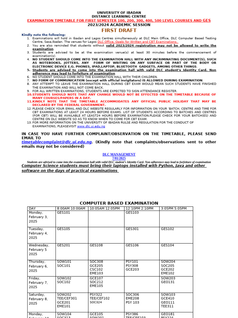 FIRST DRAFT 2023-2024 FIRST SEMESTER EXAMINATIONS 100, 200, 300, 400 ...
