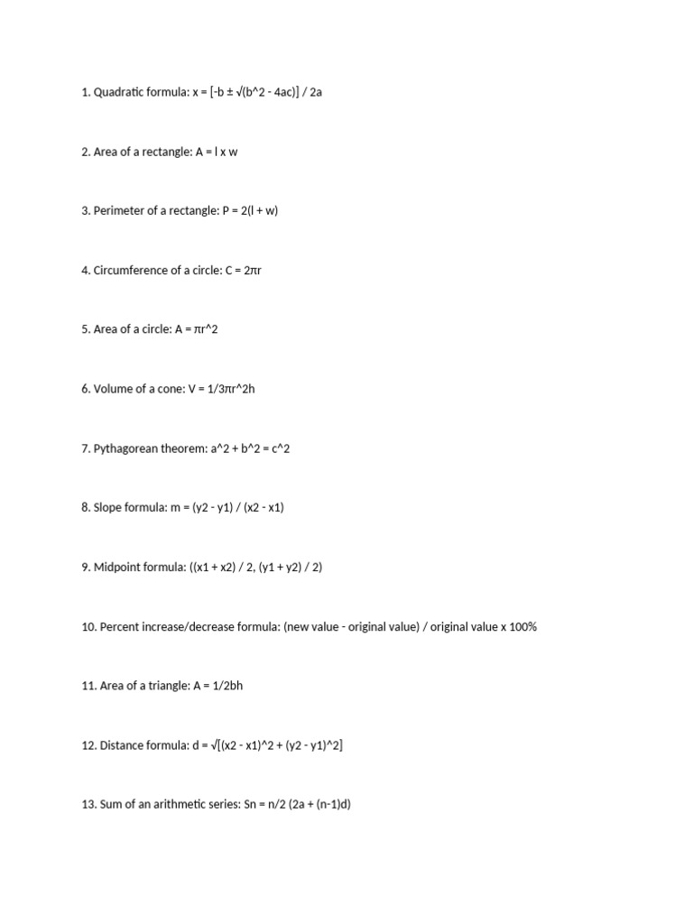O Level Maths Formulas | PDF
