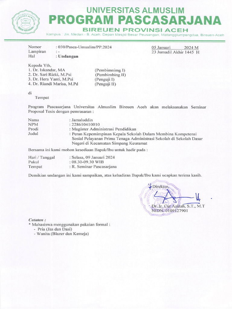 Undangan Penguji Sempro An. Jamaluddin | PDF