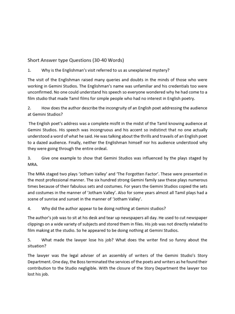 Short Answer Type Questions | PDF