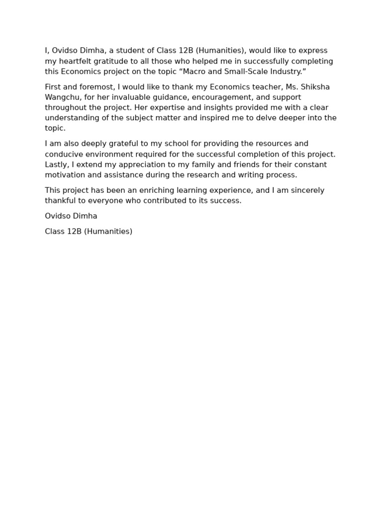 Gratitude for Economics Project Support | PDF