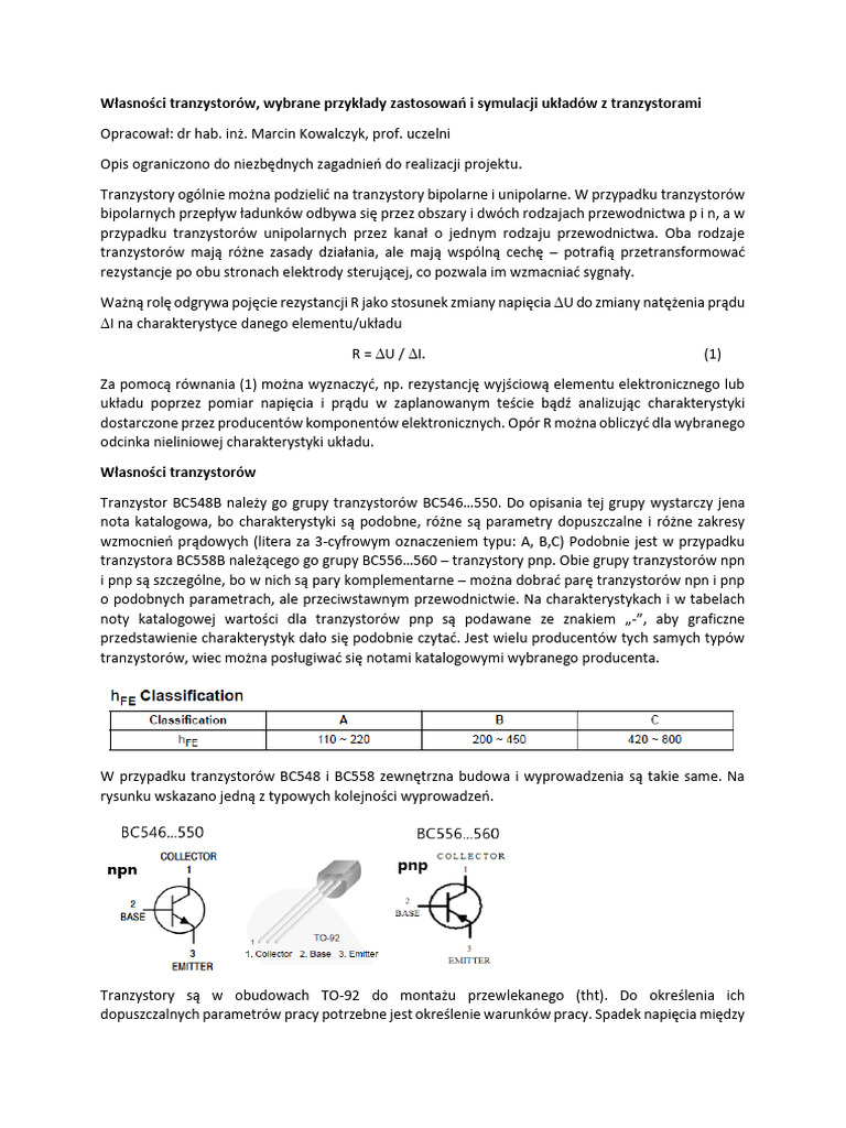 Tranzystory cz1 | PDF