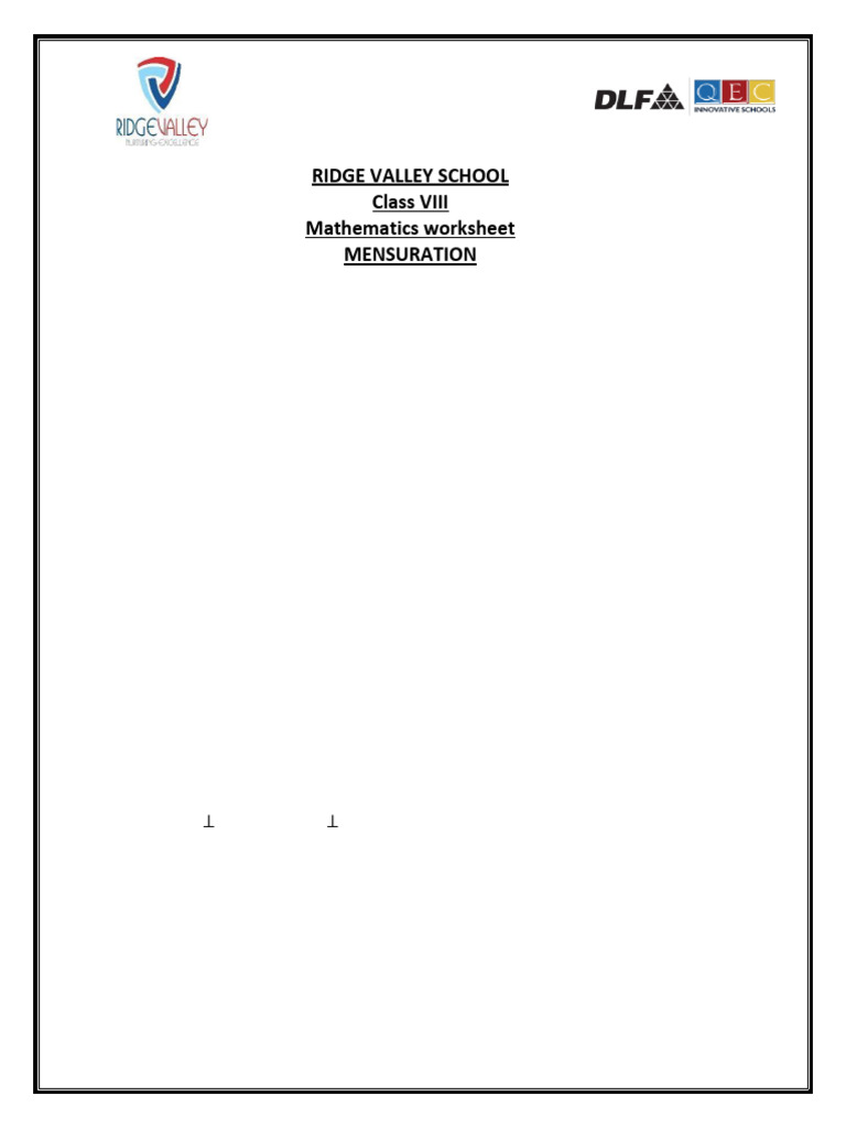 Class VIII Mensuration Worksheet | PDF