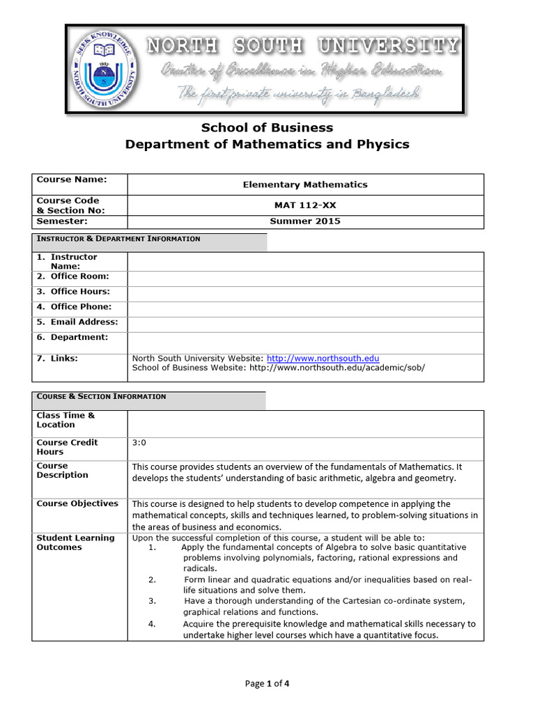 Course-Syllabi_MAT112 | PDF | Matrix (Mathematics) | Mathematics