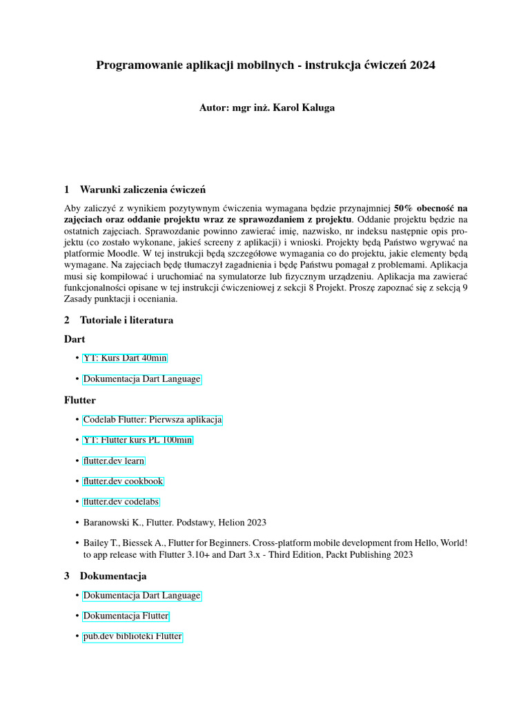 Programowanie Aplikacji Mobilnych Instrukcja Ćwiczeń 2024 | PDF