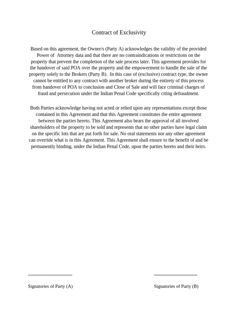 Contract of Exclusivity | PDF
