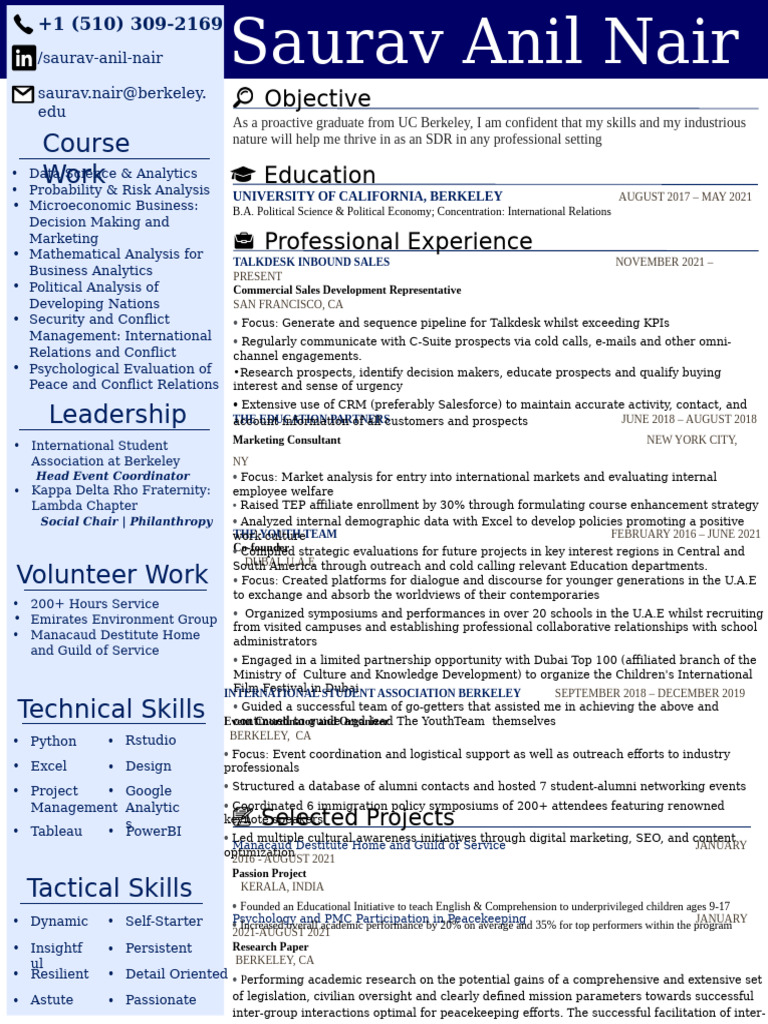 Saurav Nair Resume 2.0 | PDF