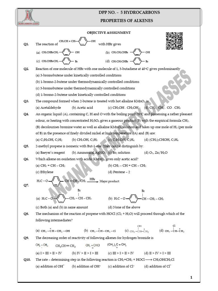 DPP 5 Hydrocarbon_29394978 | PDF | Methyl Group | Alkene
