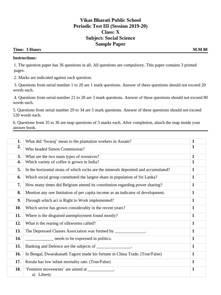Class 10 PA 3 Sample Paper | PDF | Economies