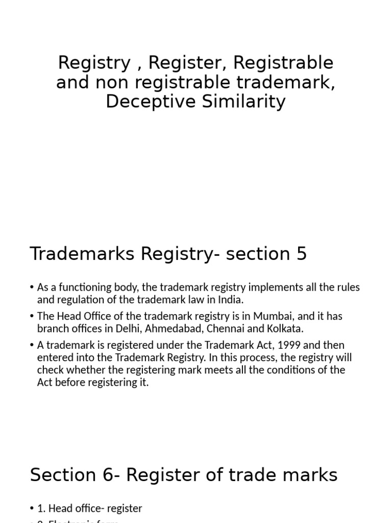 Trademark Registry and Register of Trademark, Registrable and Non ...