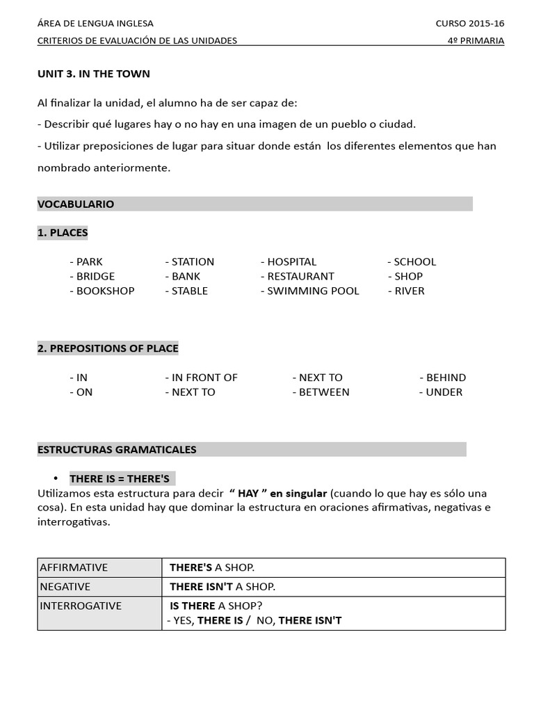 Evaluación de Inglés: Unit 3, 4º Primaria | PDF | La lingüística aplicada | Lexicología