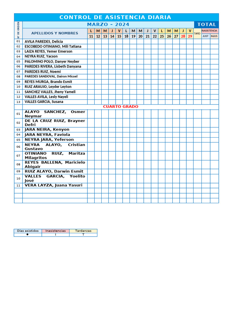 CONTROL DE ASISTENCIA DIARIA | PDF