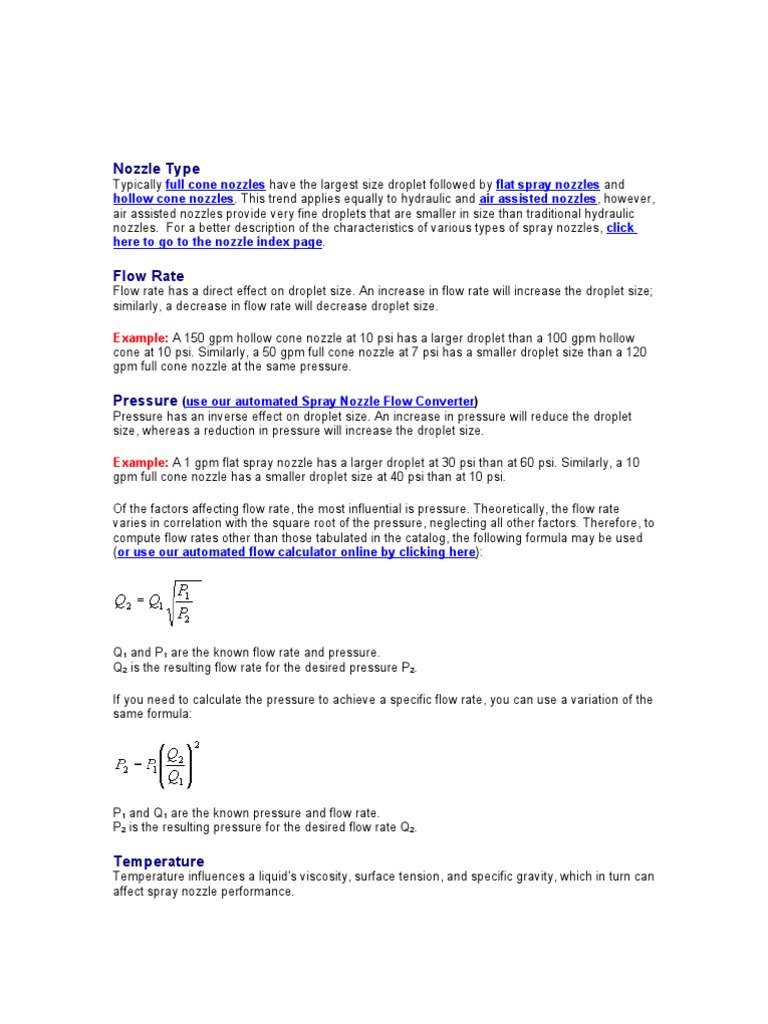Spray Nozzle Flow Rate Calculator | PDF | Rocket Engine | Fluid Dynamics