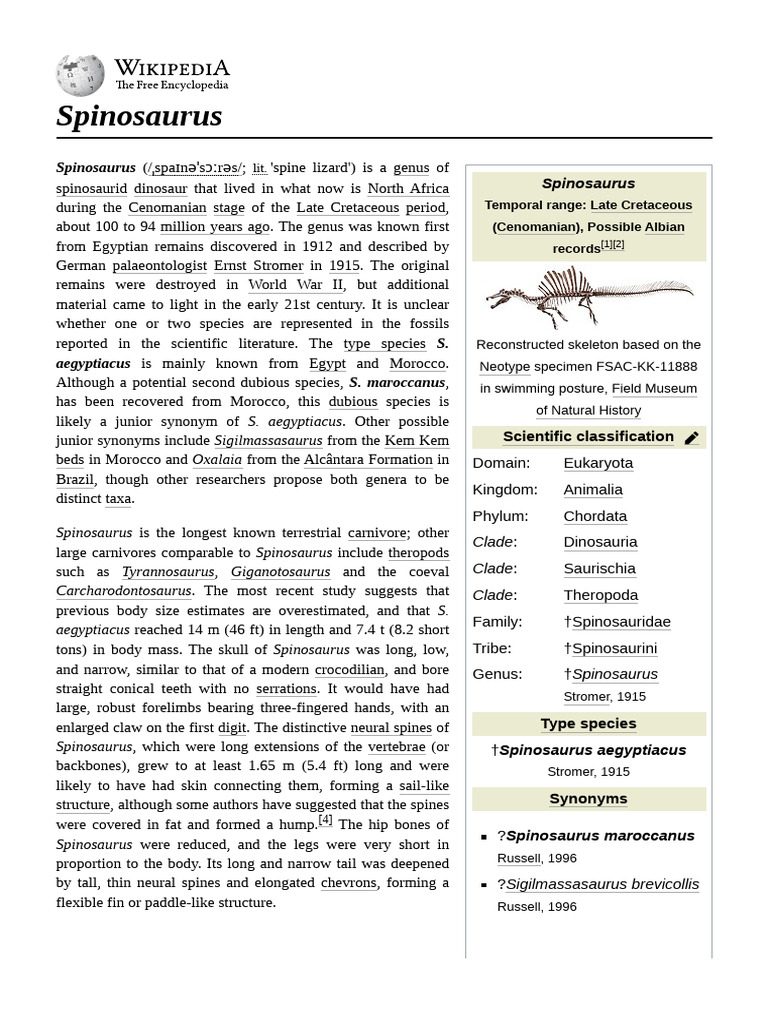 Spinosaurus: Aegyptiacus vs Maroccanus | PDF