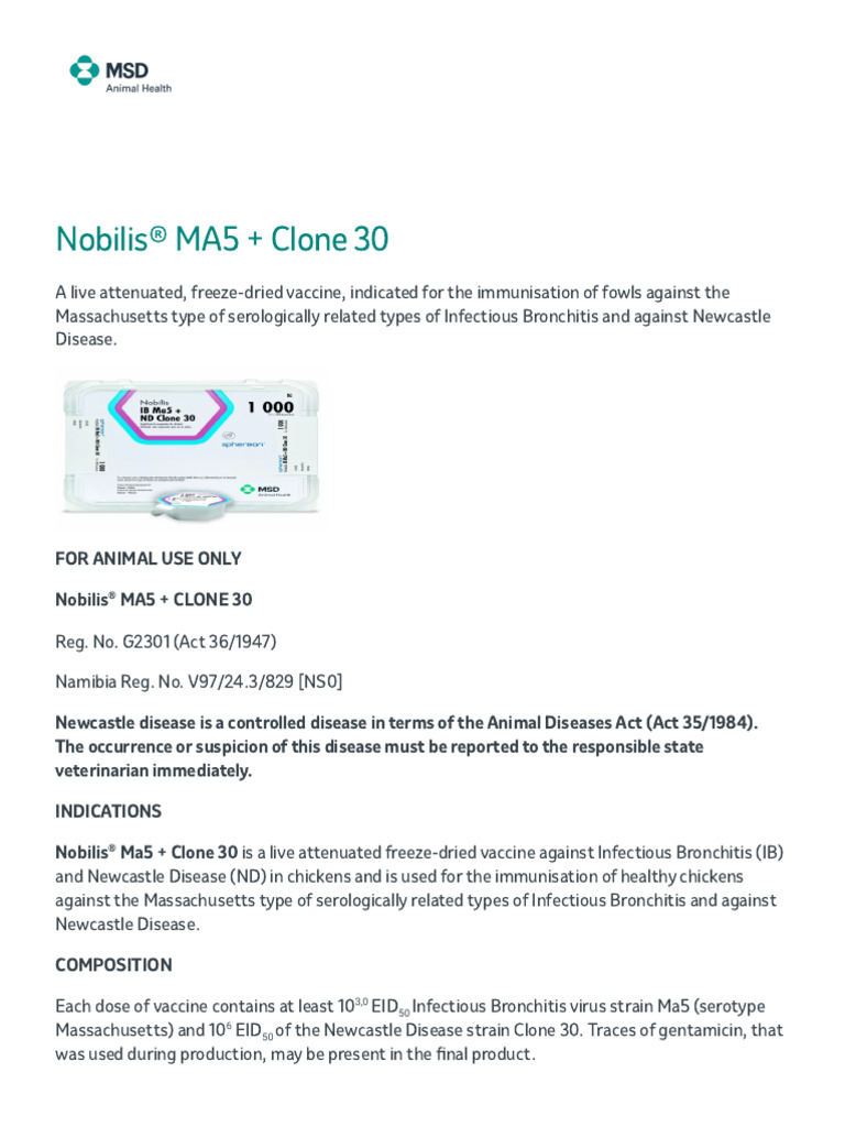 Nobilis® MA5 + Clone 30 - MSD Animal Health South Africa | PDF ...