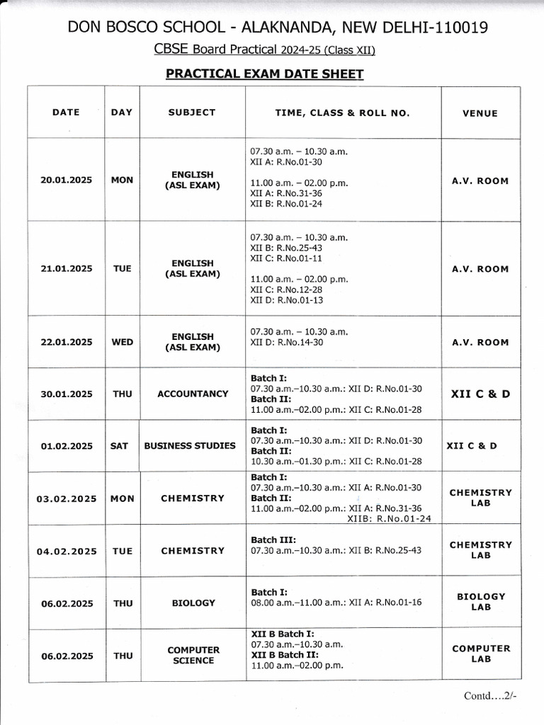 Cbse Board Practical Date Sheet 2024-25 | PDF | Schools