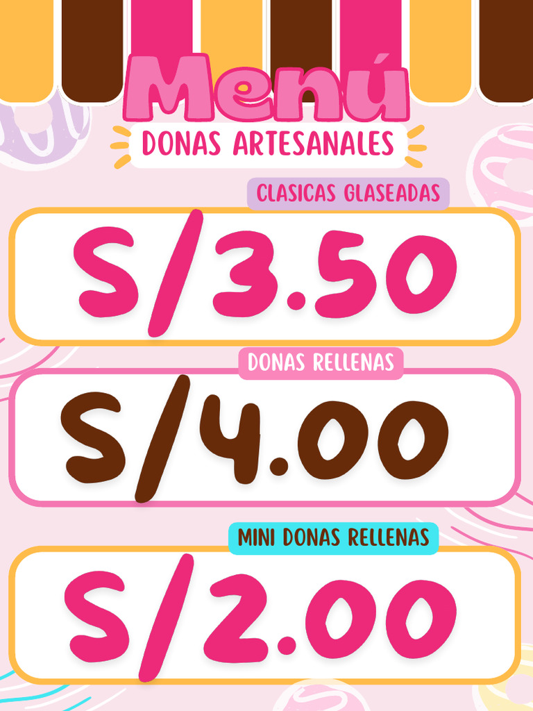 Menu Restaurante de Donas Llamativo Rosa Pastel | PDF