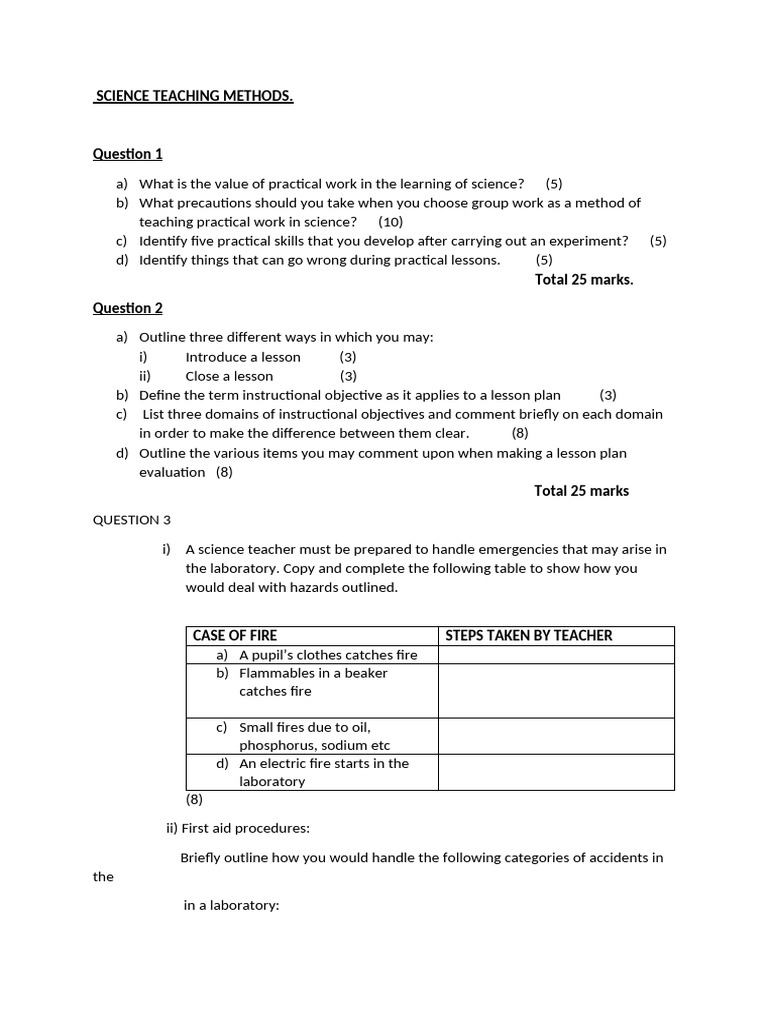 SCIENCE TEACHING METHODS QUESTIONS _ NJINI. | PDF | Lesson Plan ...