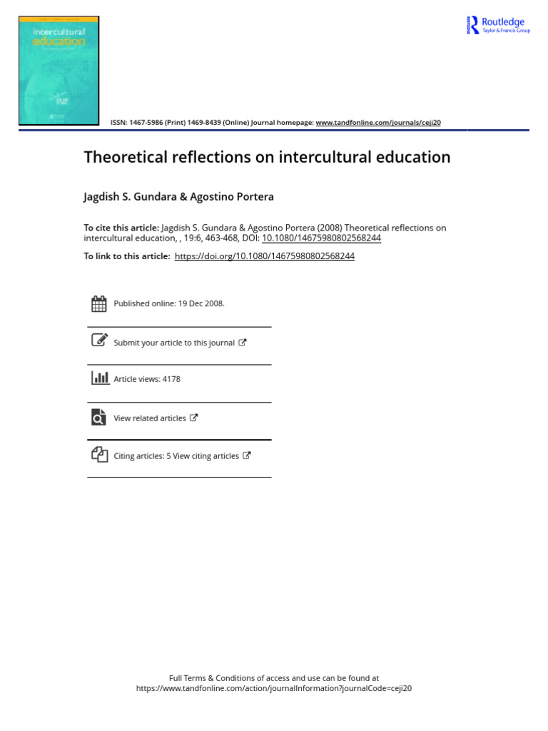 Theoretical Reflections On Intercultural Education | PDF | Multilingualism | Interculturalism