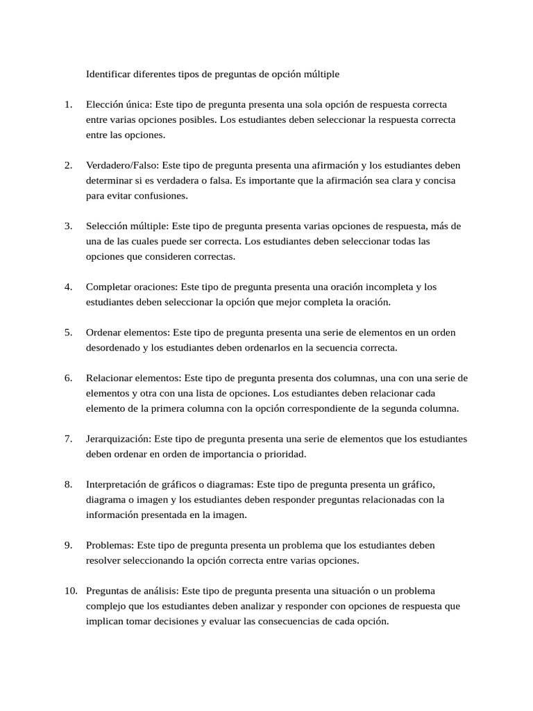 Identificar diferentes tipos de preguntas de opción múltiple | PDF ...