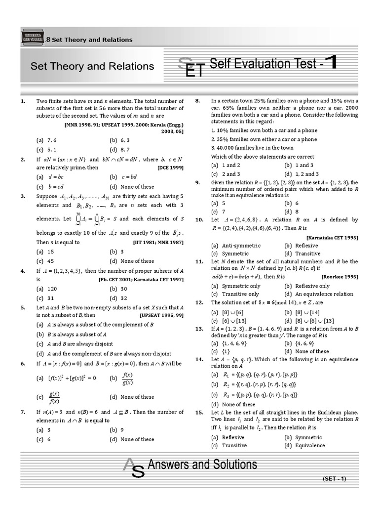 1.1 Sets and Relations Test | PDF | Geometry | Mathematical Analysis