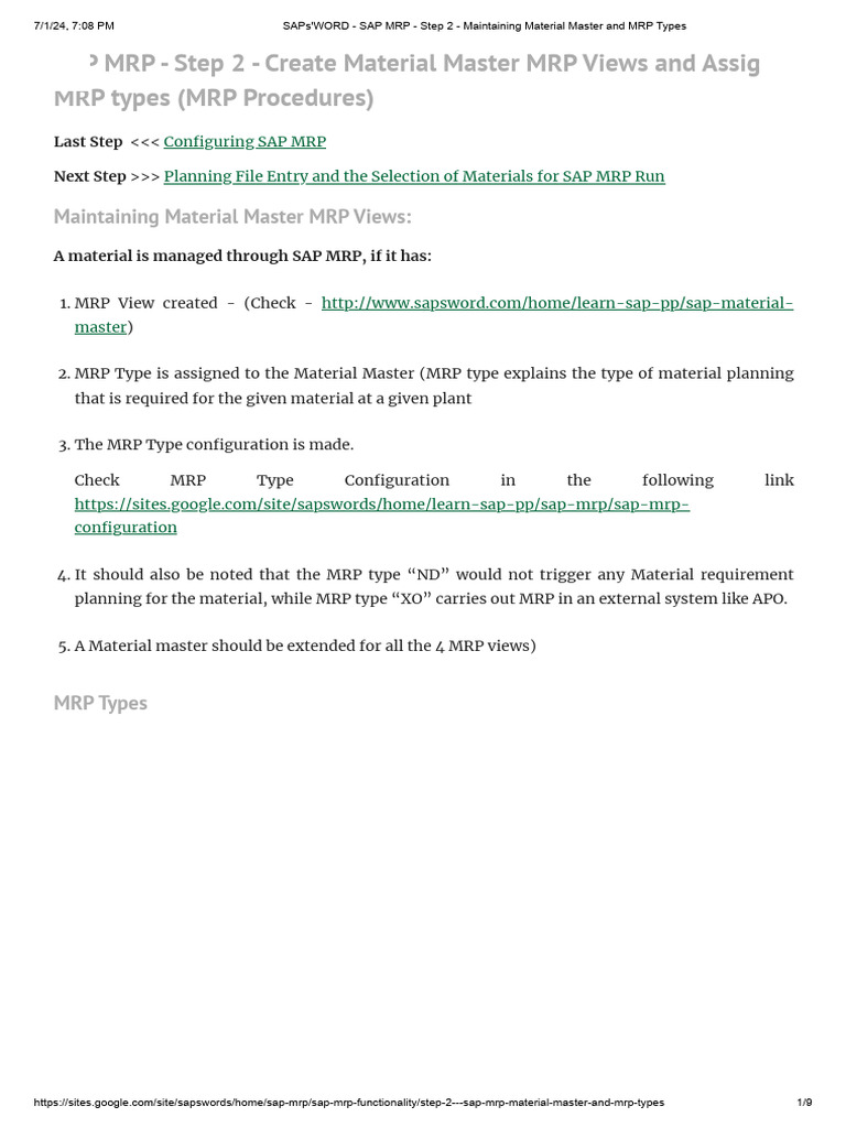SAPs'WORD - SAP MRP - Step 2 - Maintaining Material Master and MRP ...