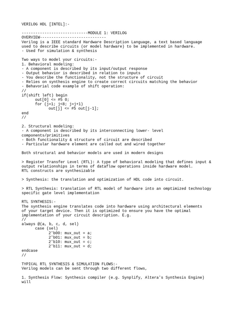 Intel Verilog Course Pdf Parameter Computer Programming Hardware Description Language