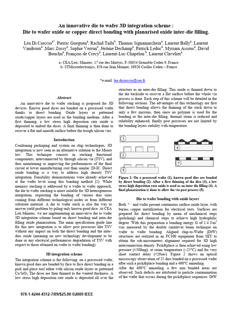 An Innovative Die To Wafer 3D Integration Scheme Die To Wafer Oxide or ...