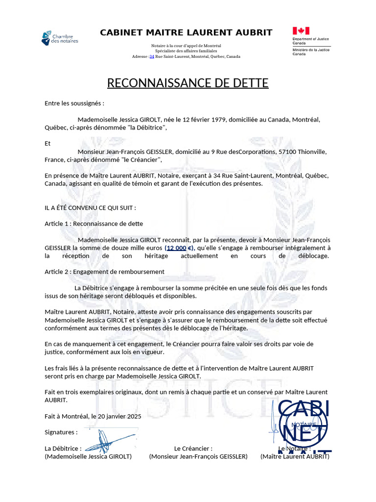 Reconnaissance de dette entre parties | PDF | Débiteur | Passif ...